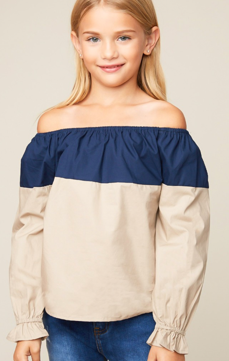 Girls Off the Shoulder Tunic in Taupe | The Shed On Third
